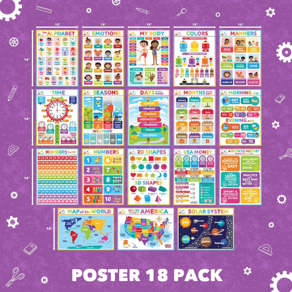 Early Learning Posters for Kindergarten and Elementary Students ...